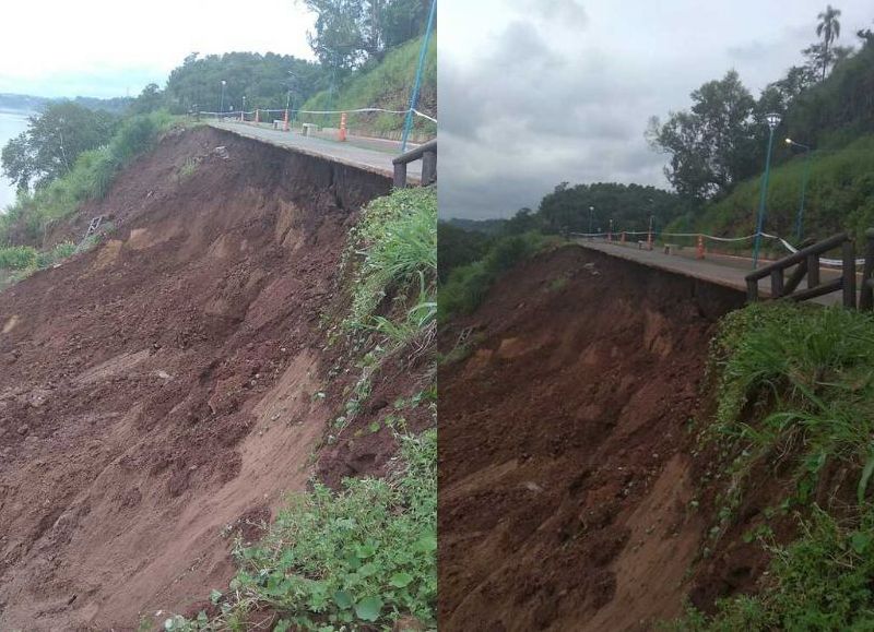 Parte de la reciente Costanera de Puerto Piray se desmoronó